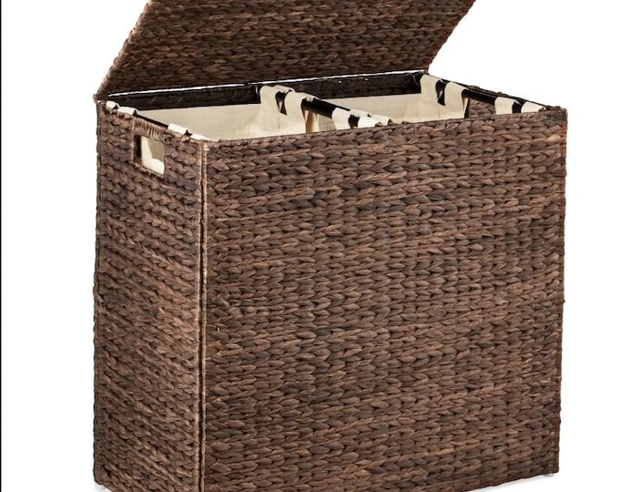 Vintage Woven Hamper Art Deco 1950s Painted Yellow Wicker and Wood ...