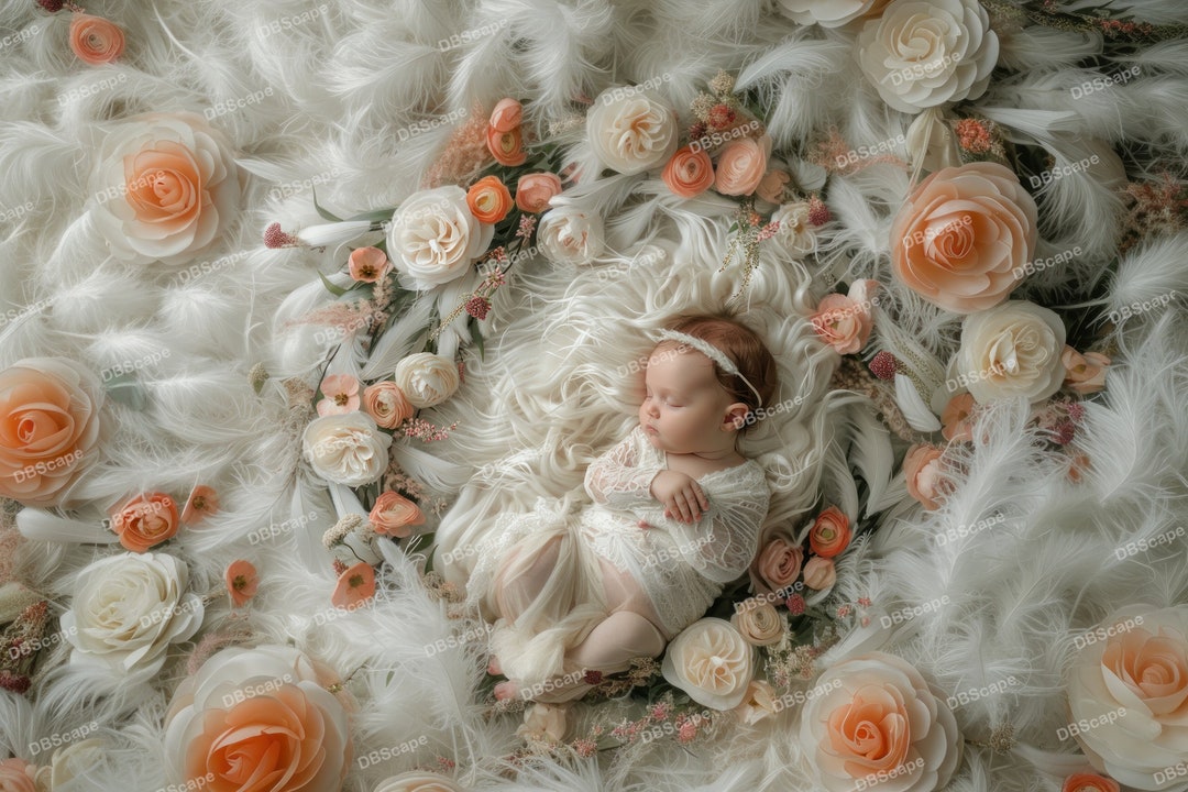 Newborn Digital Backdrops Feather With Wildflowers. Newborn Baby ...