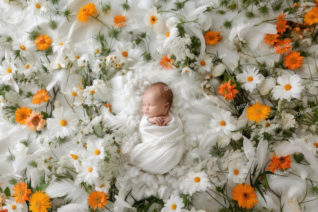 Digital Backdrop Newborn Wildflowers Nest, Baby Magical Forest Nest ...