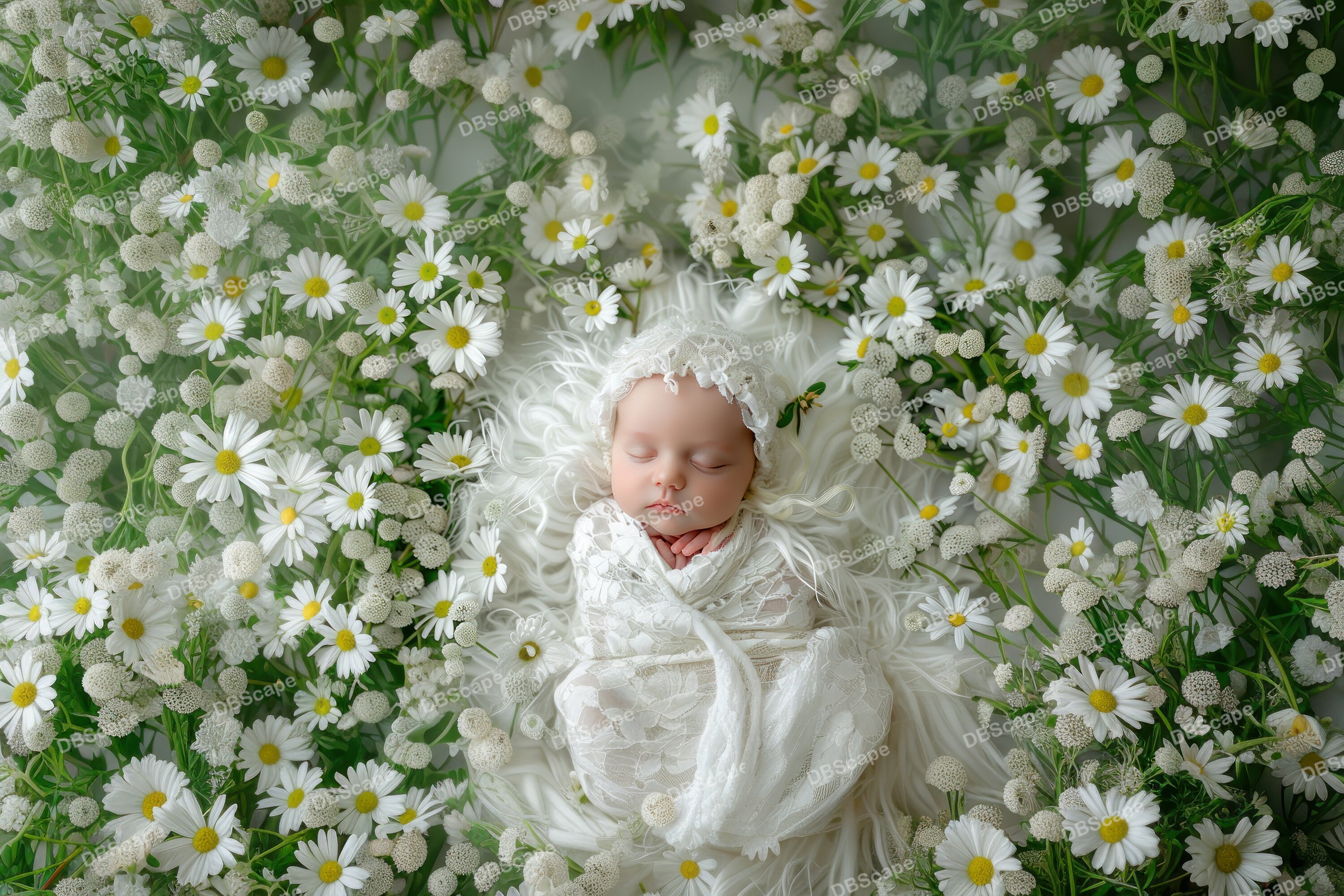 Newborn Digital Backdrop White Flower. Spring Floral Composite Digital ...