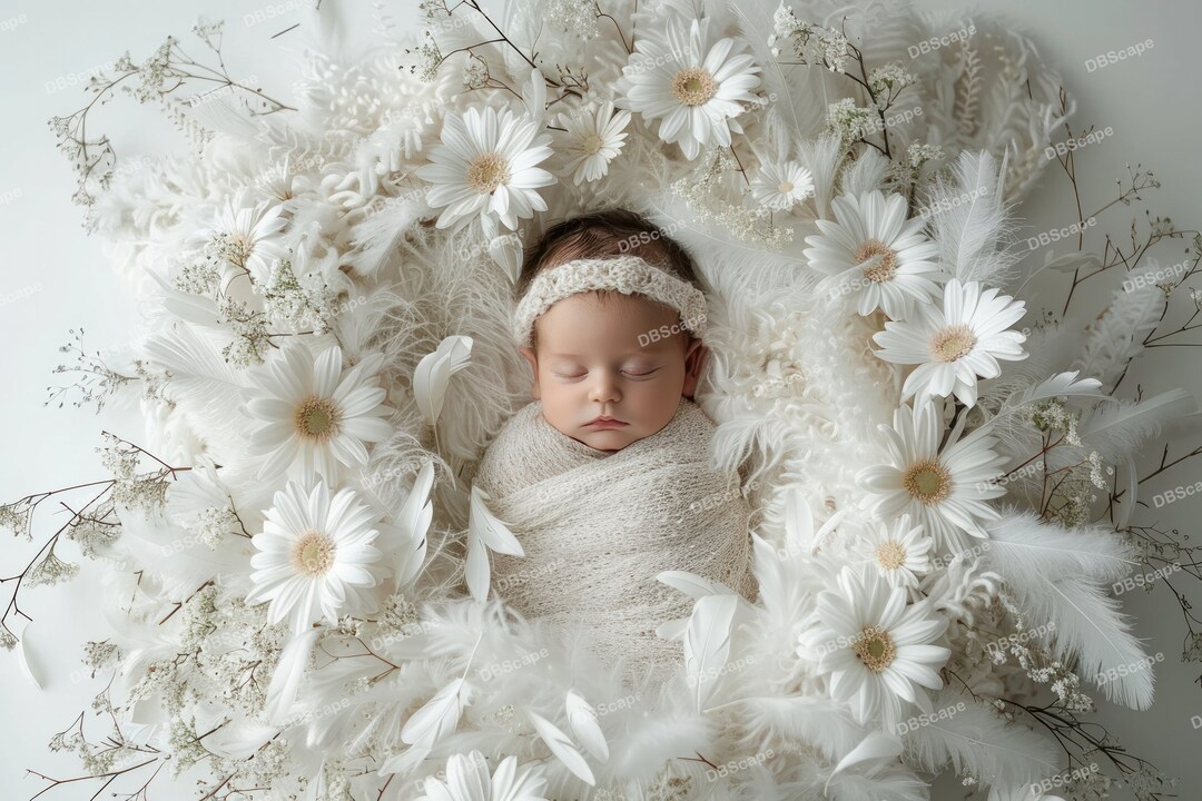 Newborn Digital Backdrop White Flower. Spring Floral Composite Digital ...
