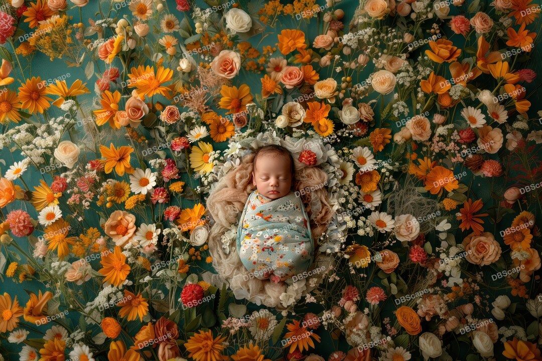 Digital Backdrop Newborn Wildflowers Nest, Baby Magical Forest Nest ...