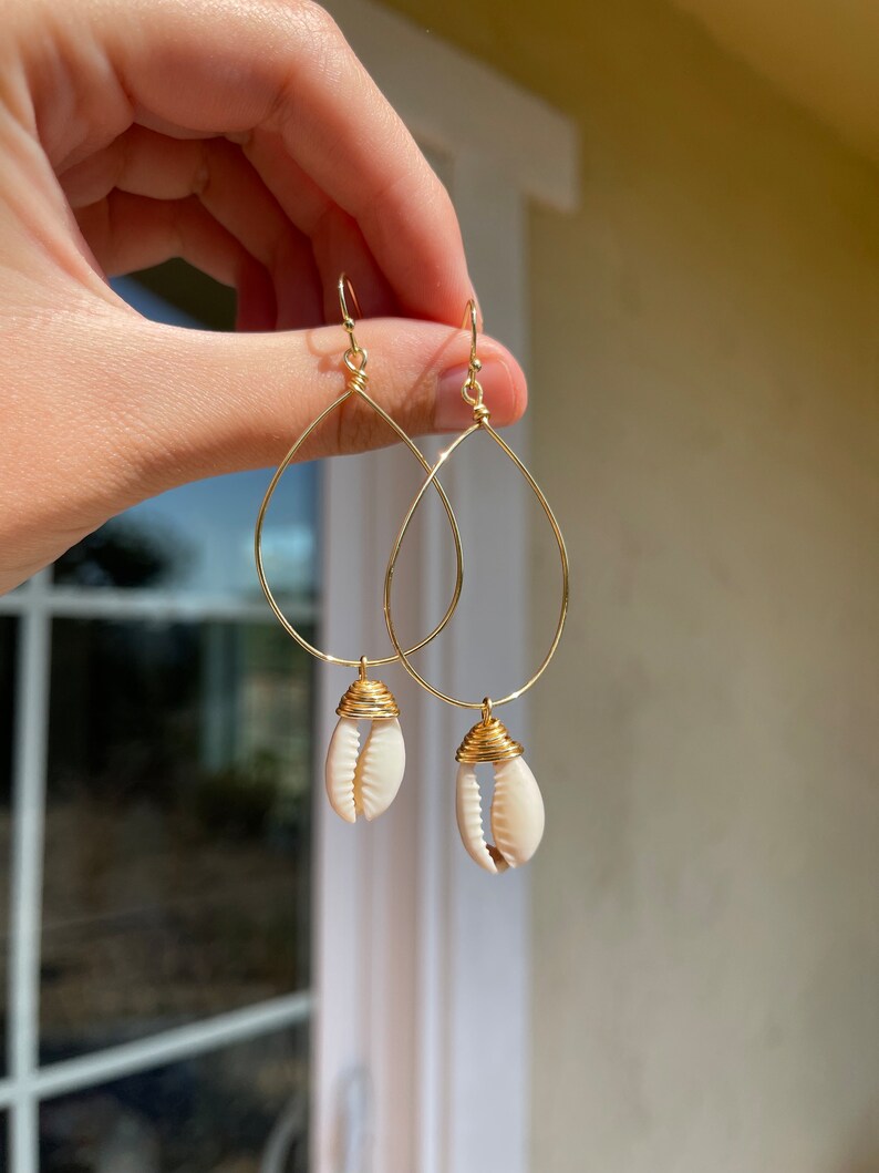 24k Gold Plated and Sterling Silver Ear Wire Cowrie Shell Earrings ...