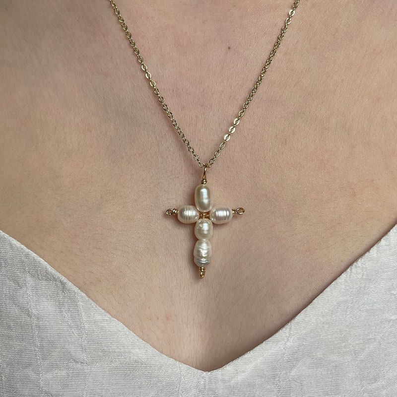 Pearl Cross Necklace - Etsy