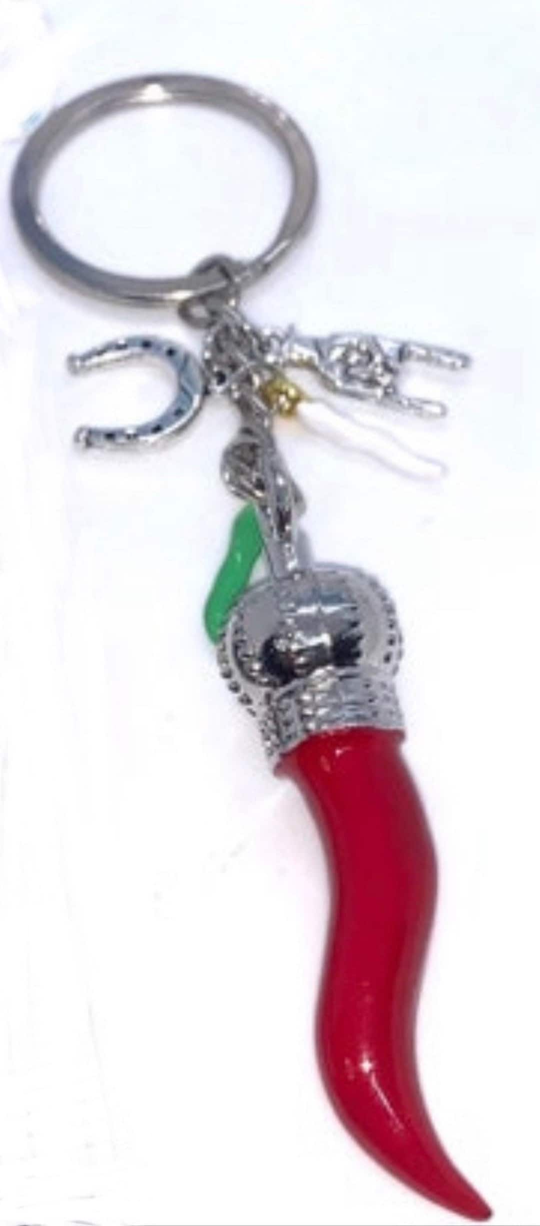 Italian Cornicello Keychain Mano Cornuta Baby Cornicello Green White ...