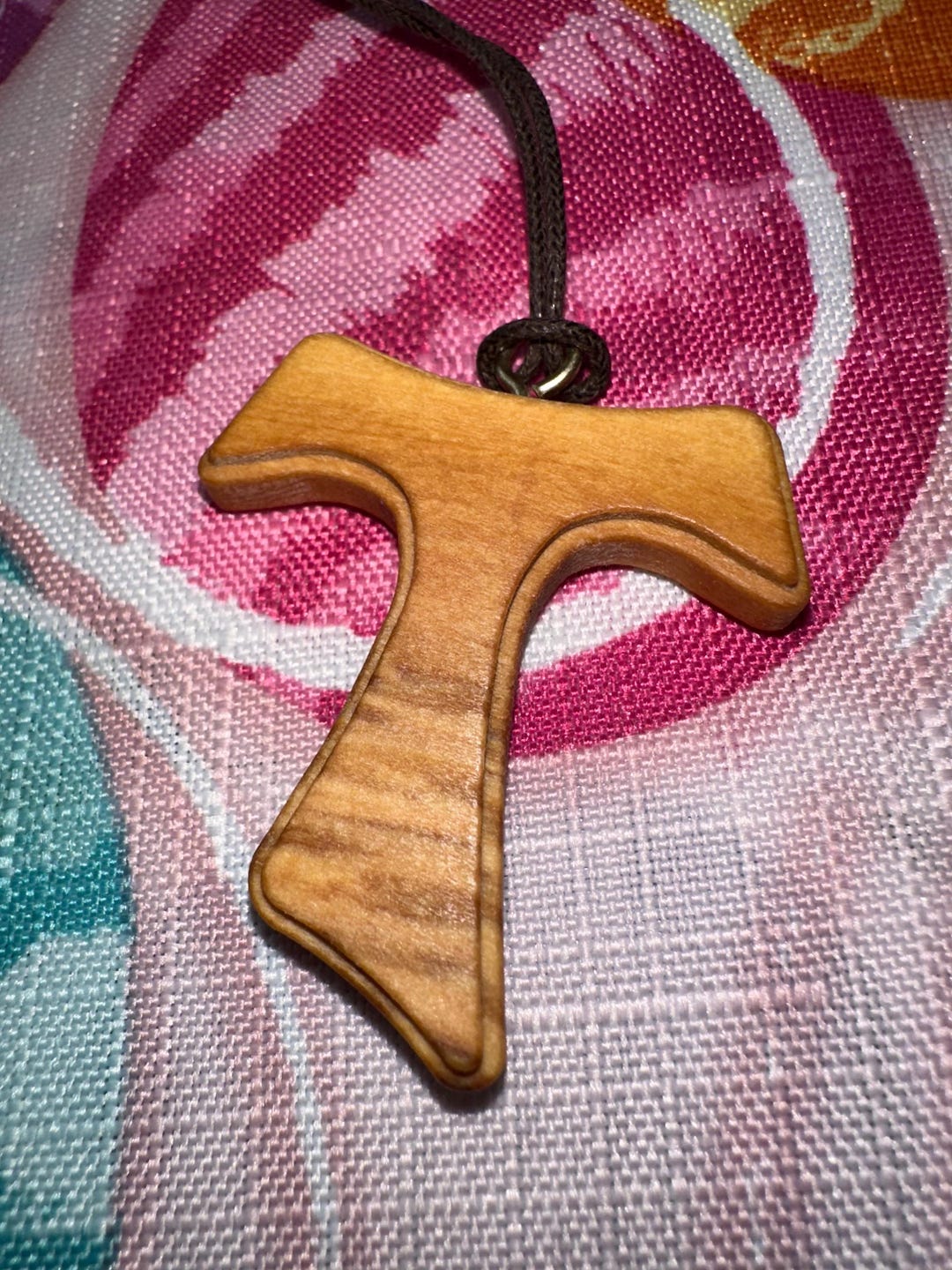 Olive Wood Tau Cross Pendant - 4x3 cm Necklace cord included 17.5 ...