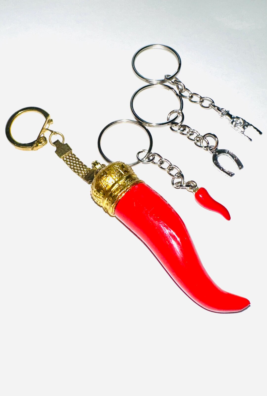 Italian Cornetto Trio Keychain: Crown, Mano Cornuta, Baby Rosso Enamel ...
