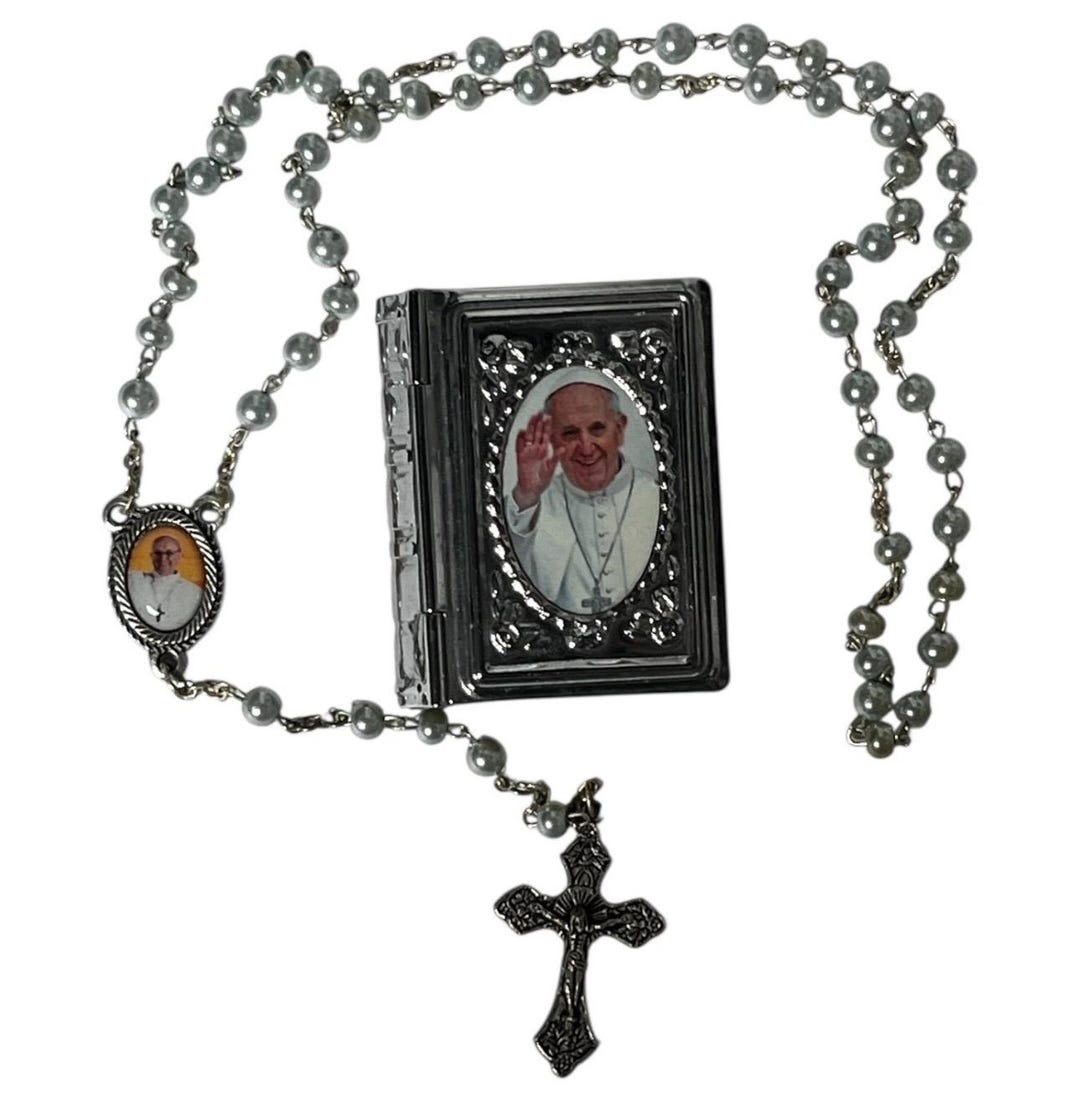 Pope Francis Rosary With Metal Case Silver Toned Cross Pendant & Beads ...