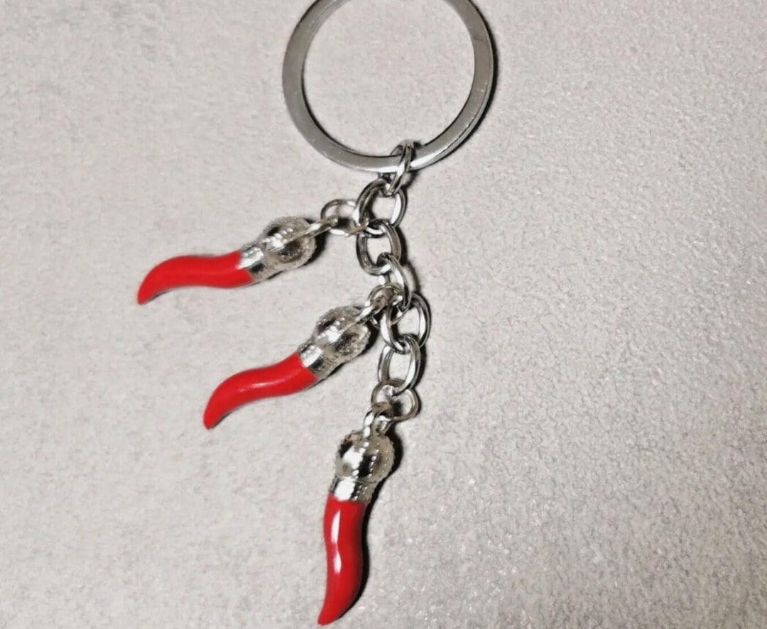 Italian 3 Red Cornetti in Enamelled Metal Lucky Charm Keychain ...