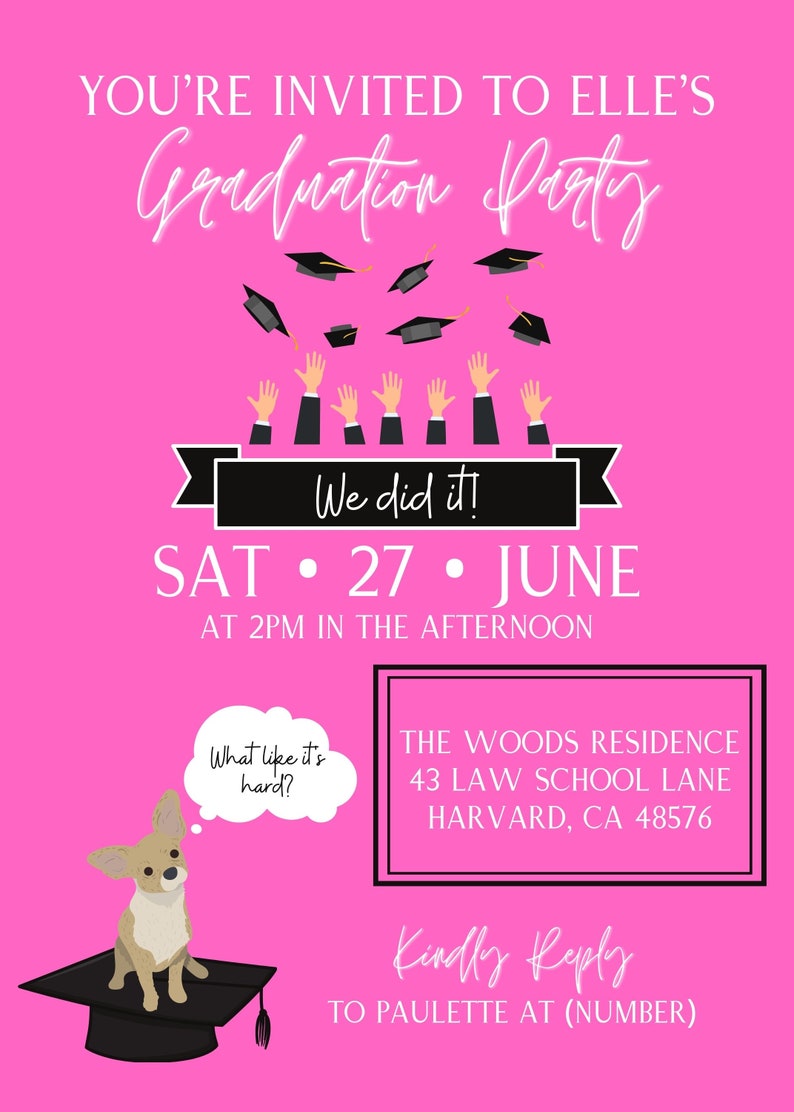 Legally Blonde Graduation Party Invitation Thank You Card Etsy