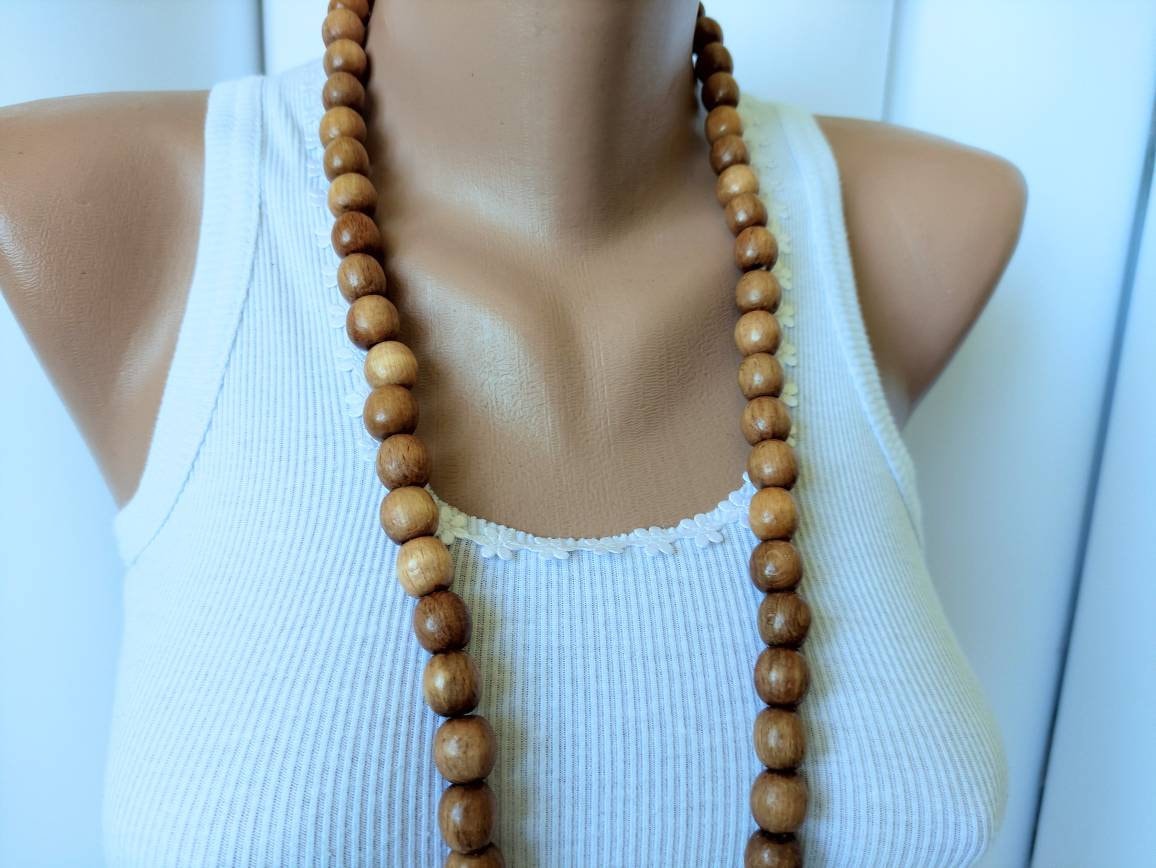 Long Wooden Beaded Necklace,eco Chunky Wooden Necklace,wood Bead ...