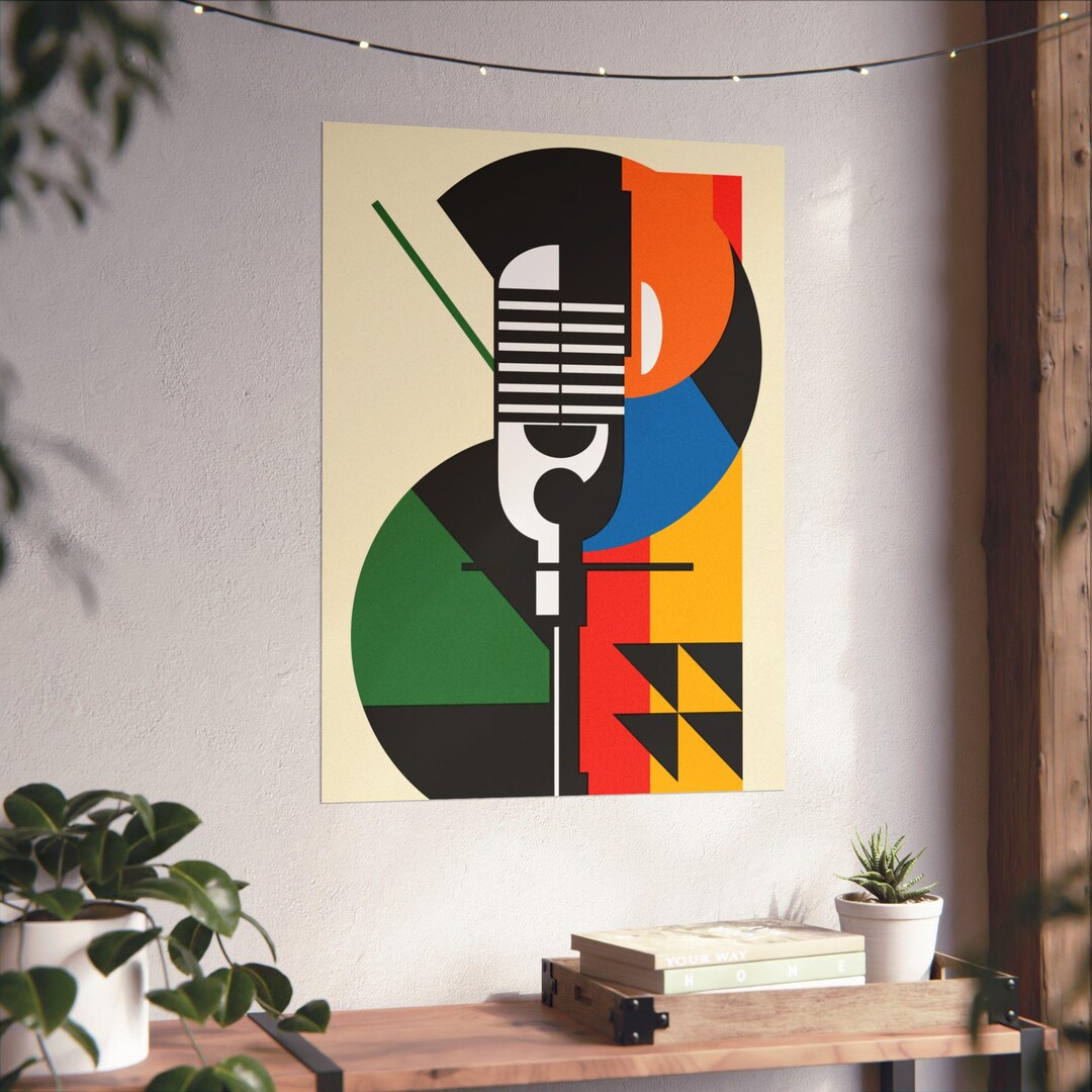 Retro Microphone Poster Art Print | Bauhaus Geometric Minimal Music ...