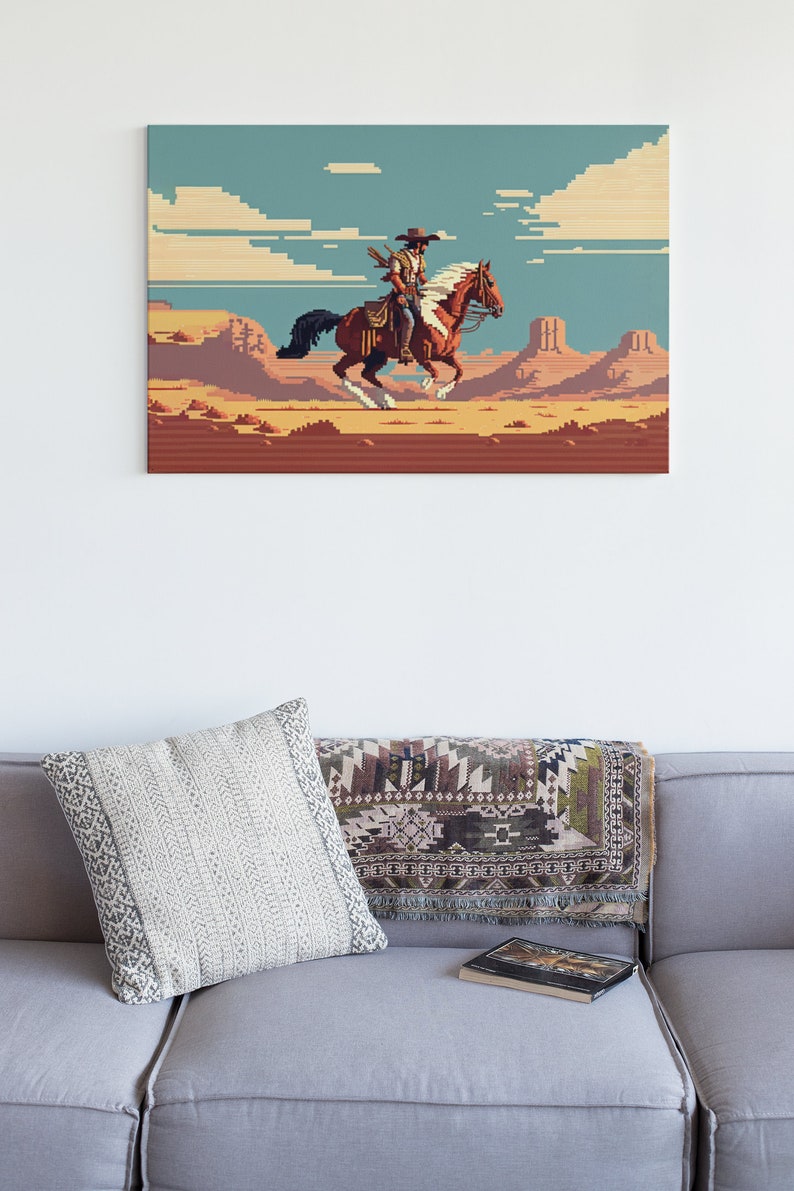 Western Cowboy Pixel Art Printable | Aesthetic Texas Rodeo Western ...