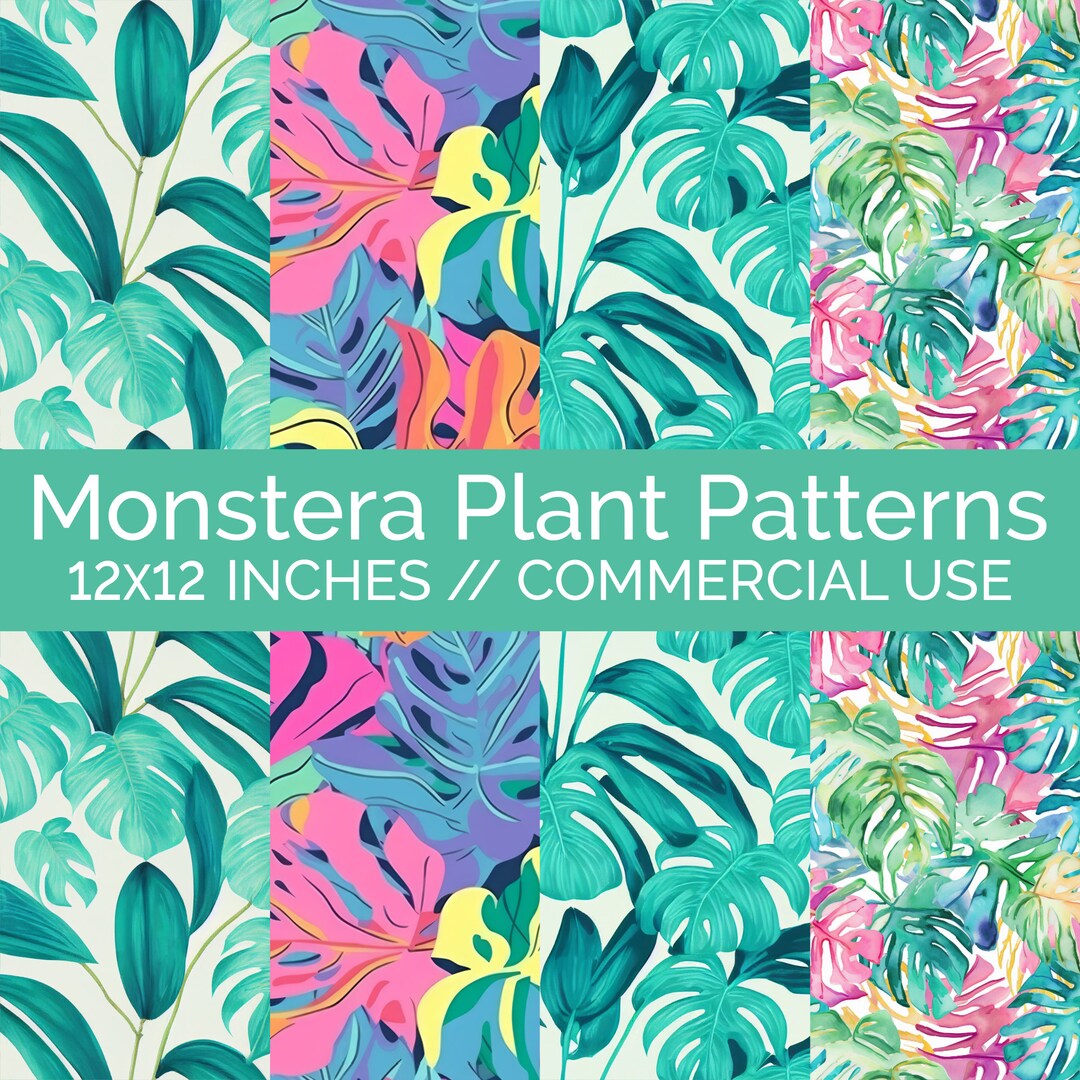 4 Monstera Plant Seamless Digital Paper, Commercial Use Pattern ...