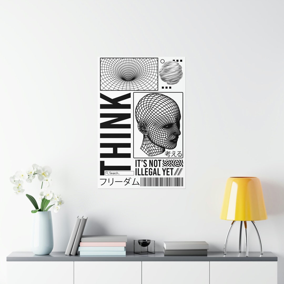 THINK Matte Poster Art Print | Cyberpunk Outrun Japanese Webcore Decor ...