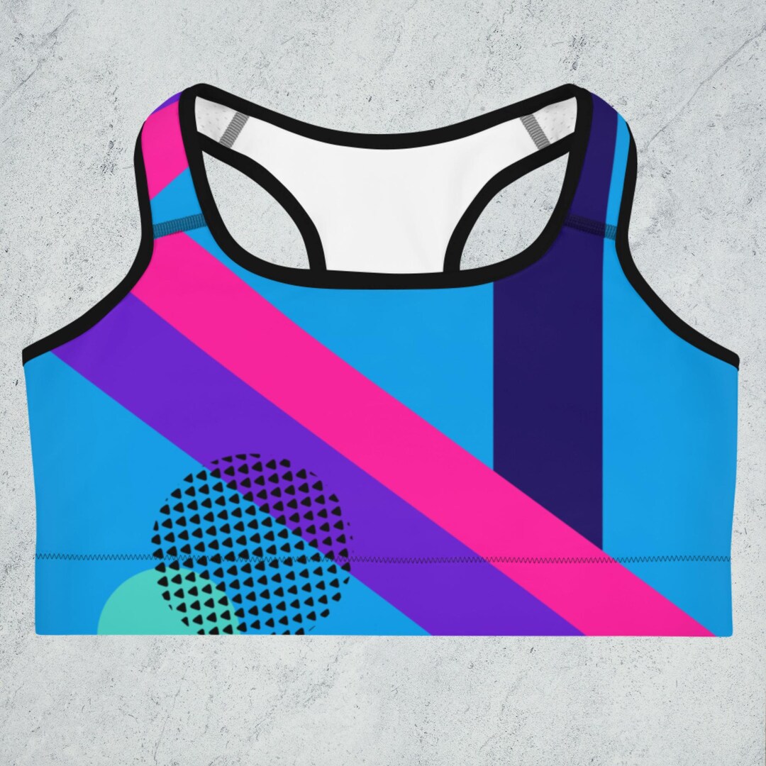 80s Color Block Sports Bra - Memphis Group Asymmetric Y2K Apparel - Etsy
