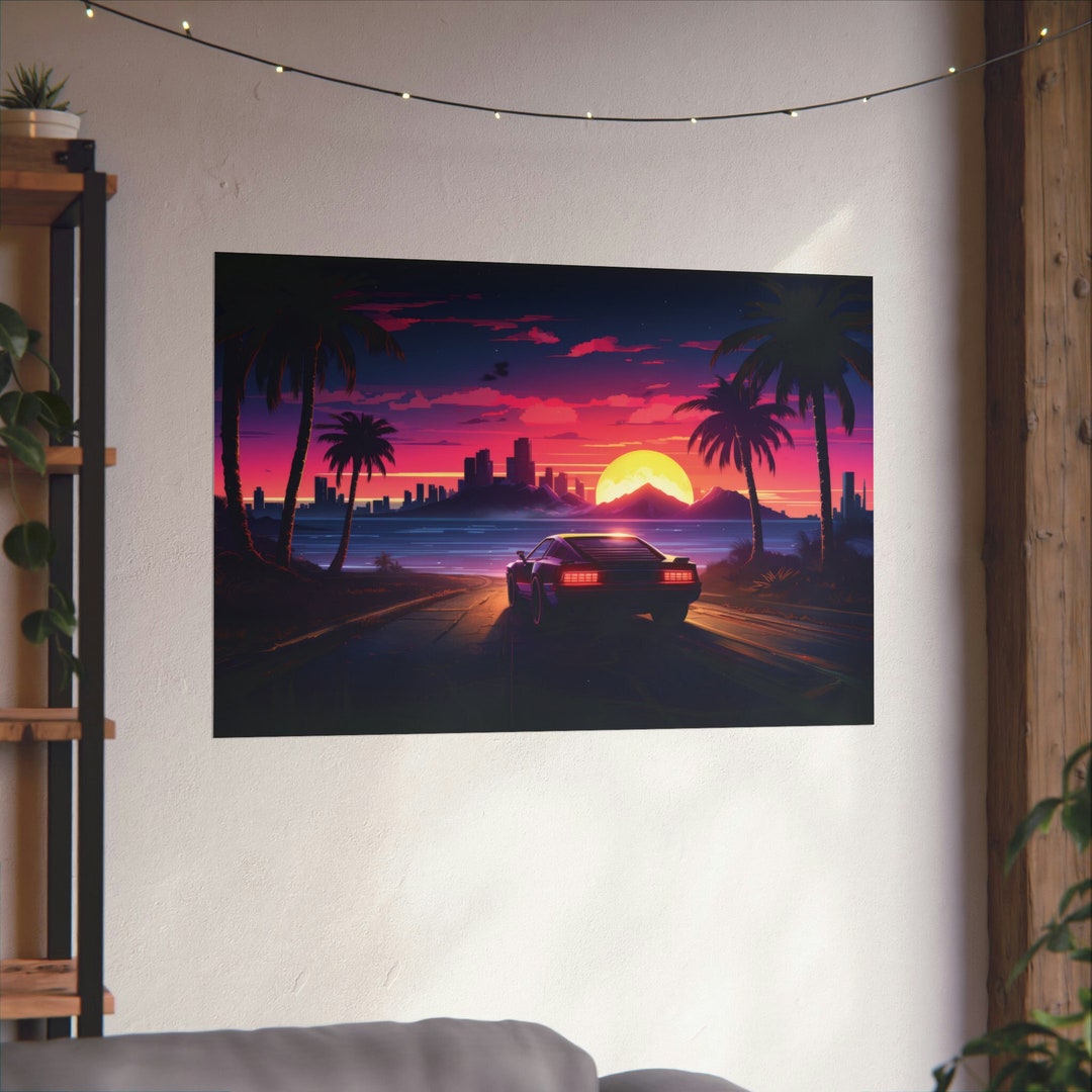 Outrun Sunset Synthwave Poster - Aesthetic Nightlife Decoration - Etsy