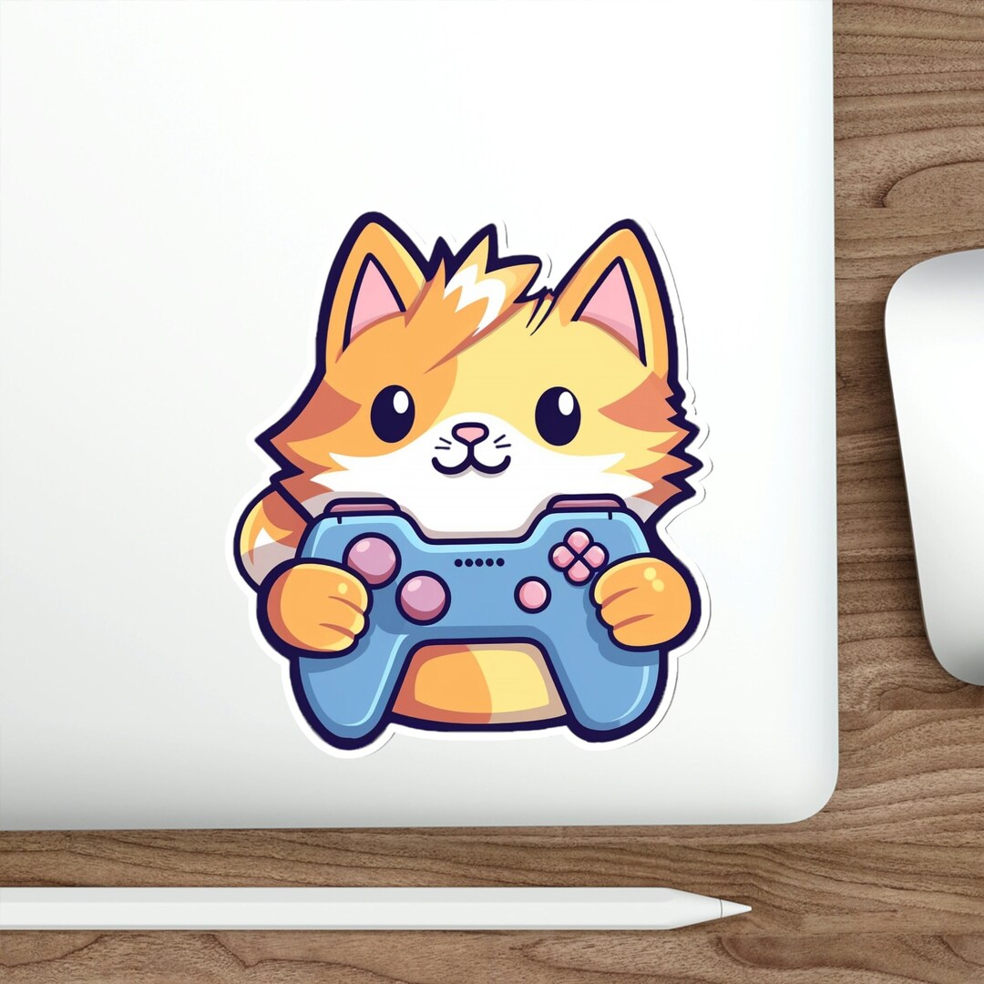 Gamer Kitty Sticker | Cartoon Kawaii Cat Decoration 2x2-6x6 Inches - Etsy