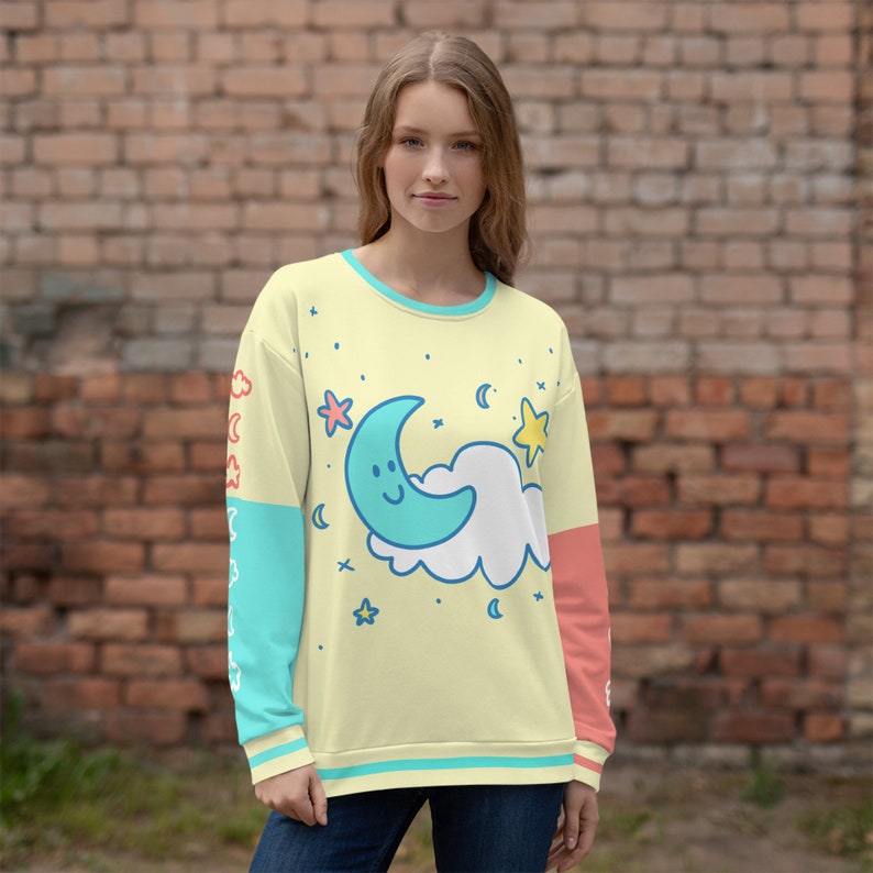 Cute Moon & Stars Sweater Cute Pastel Aesthetic Kidcore - Etsy