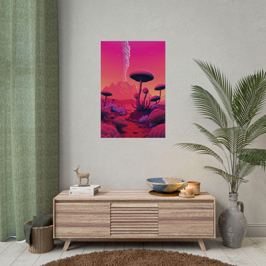 Sci-fi Alien Mushroom Planet Poster Art Print | Aesthetic Game Room ...