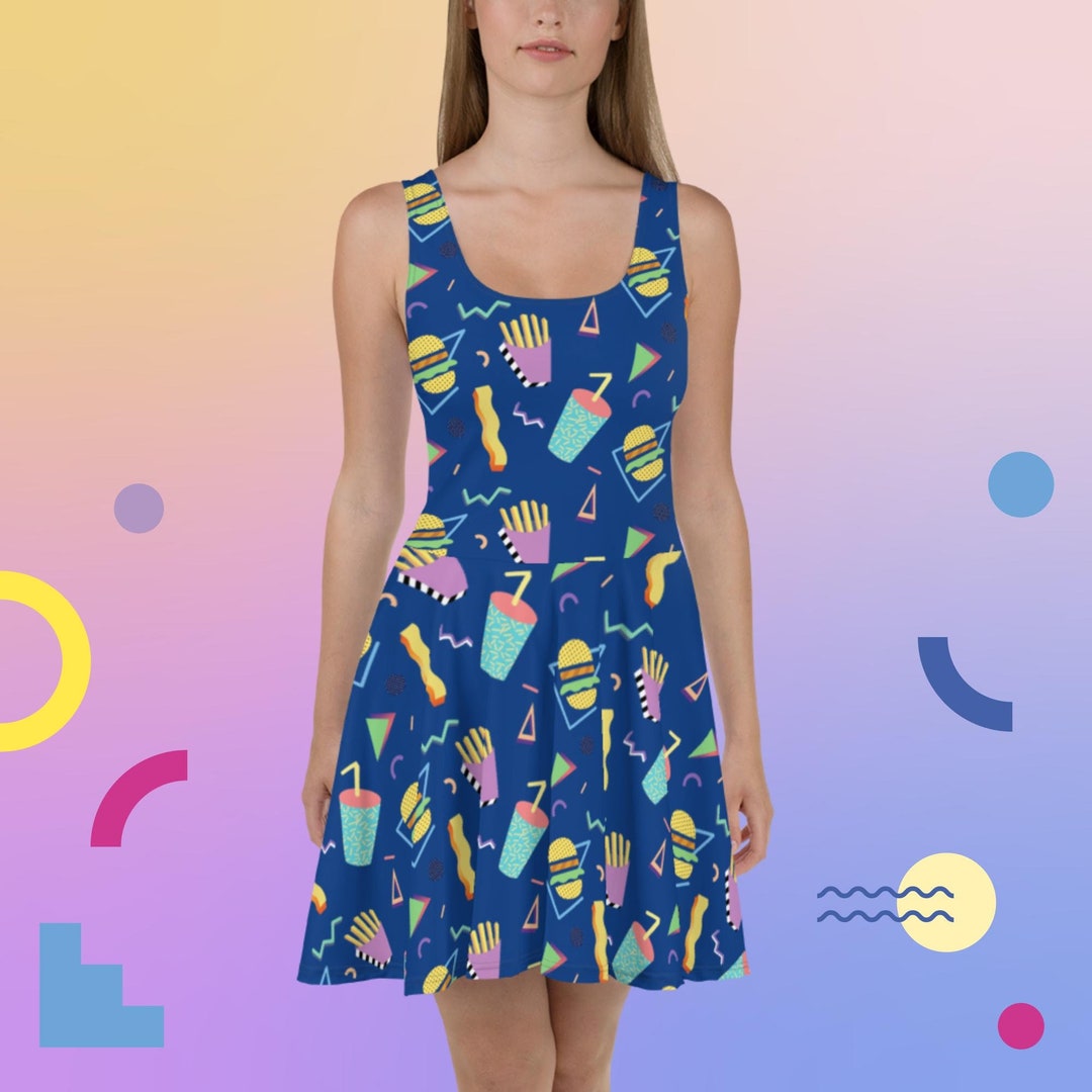 80s Fast Food Skater Dress: Retro Burger & Fries Pattern - Etsy