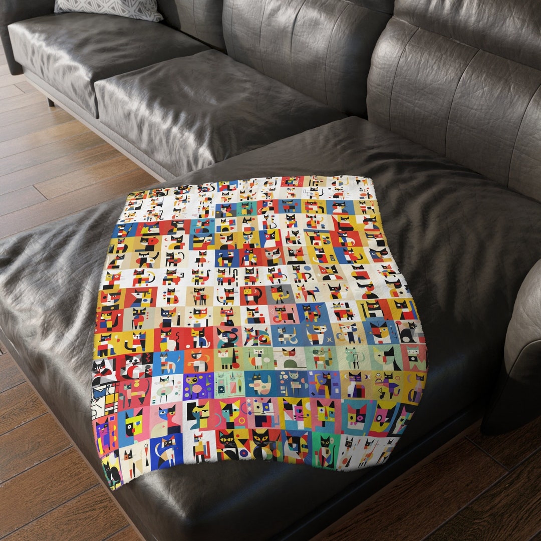 Meowhaus Bauhaus Cat Blanket Two-sided - Velveteen Minky Cozy Throw ...