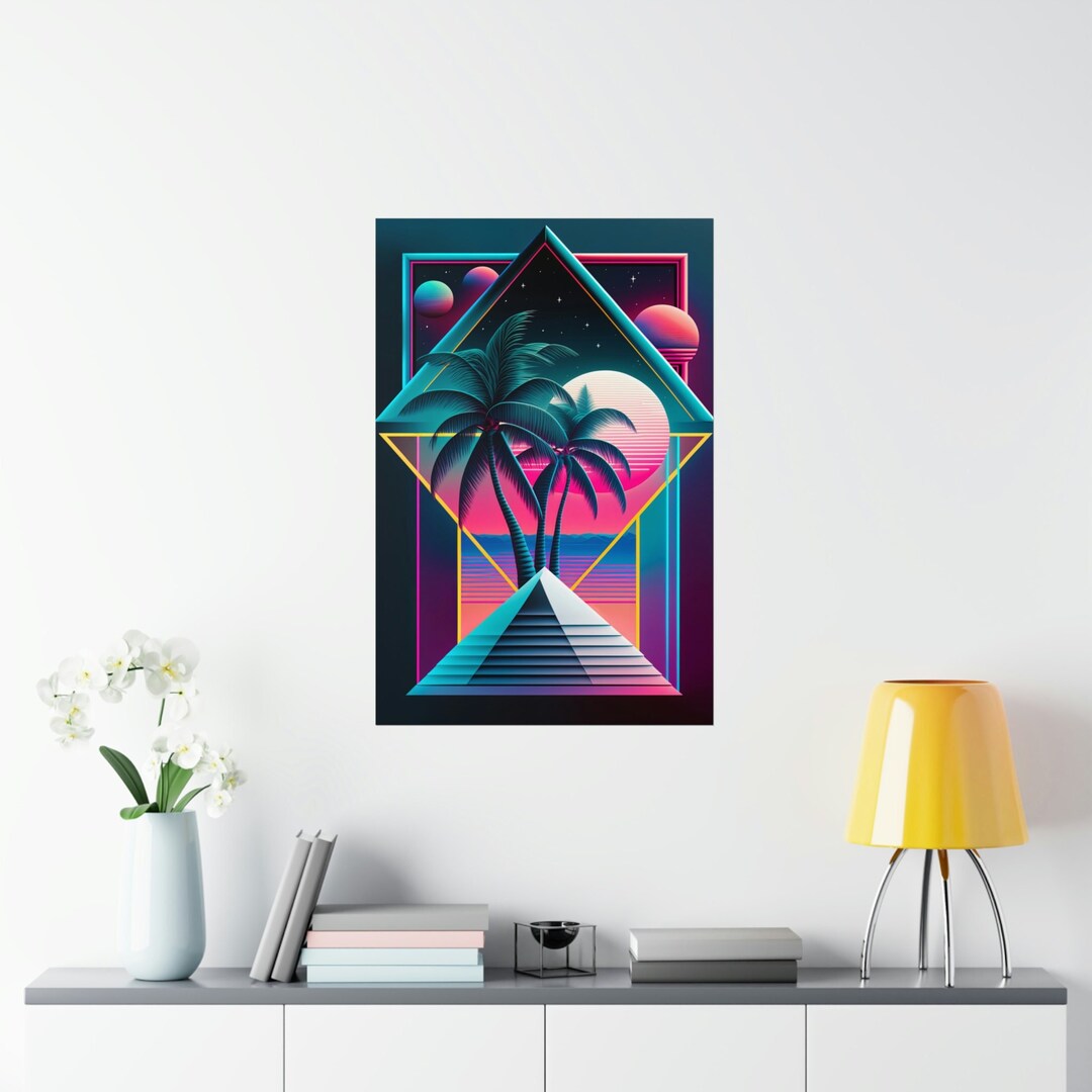 Geometric Vaporwave Matte Poster Art Print | Aesthetic Palm Tree ...