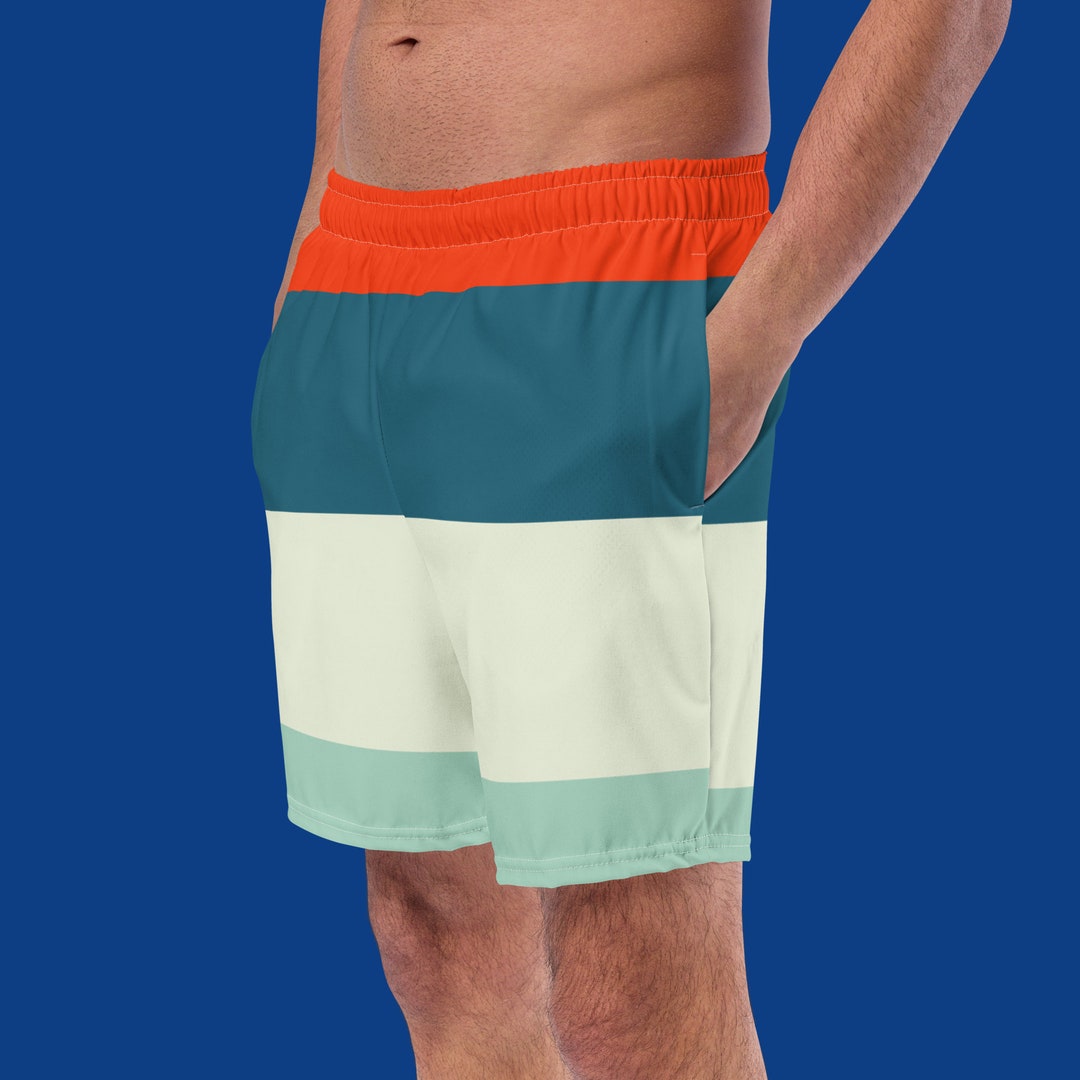 70s Color Block Swim Trunks: Retro Summer Shorts With Pockets - Etsy