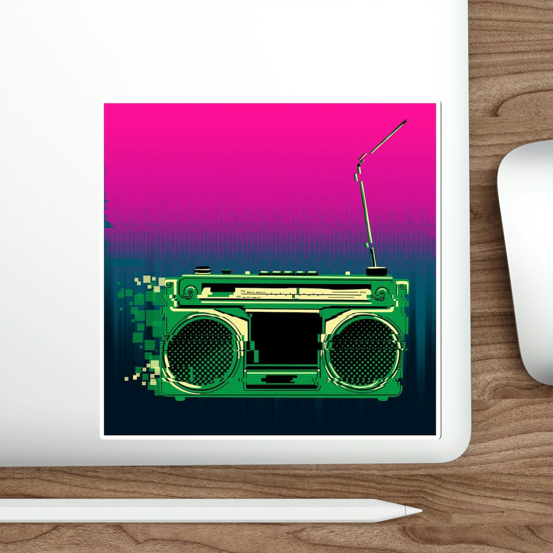 Retro Glitch Radio Sticker | Boombox Vaporwave Sunset Lofi Cyberpunk ...