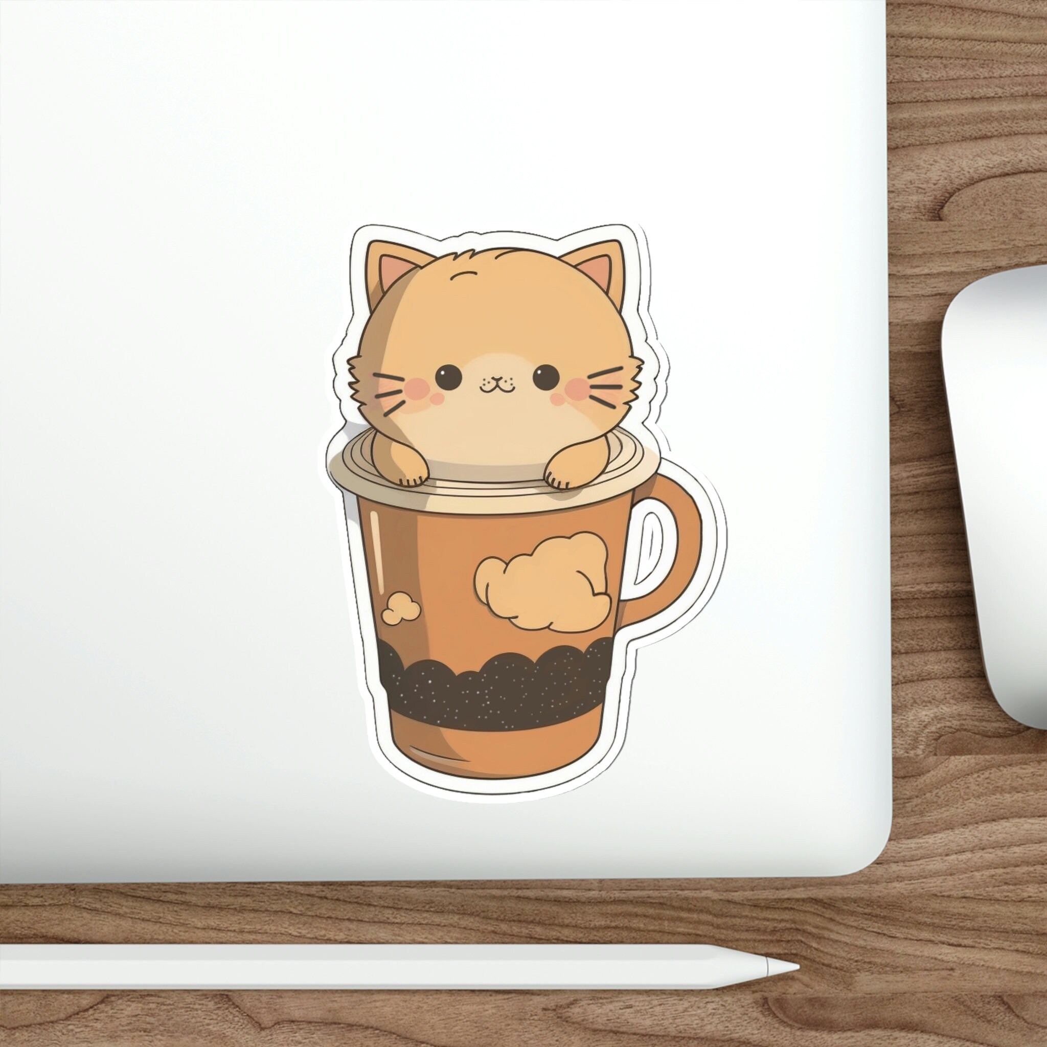 Cute Coffee Cat Sticker Kawaii Kitty Cup Cloud Mug Design 2x2-6x6 - Etsy