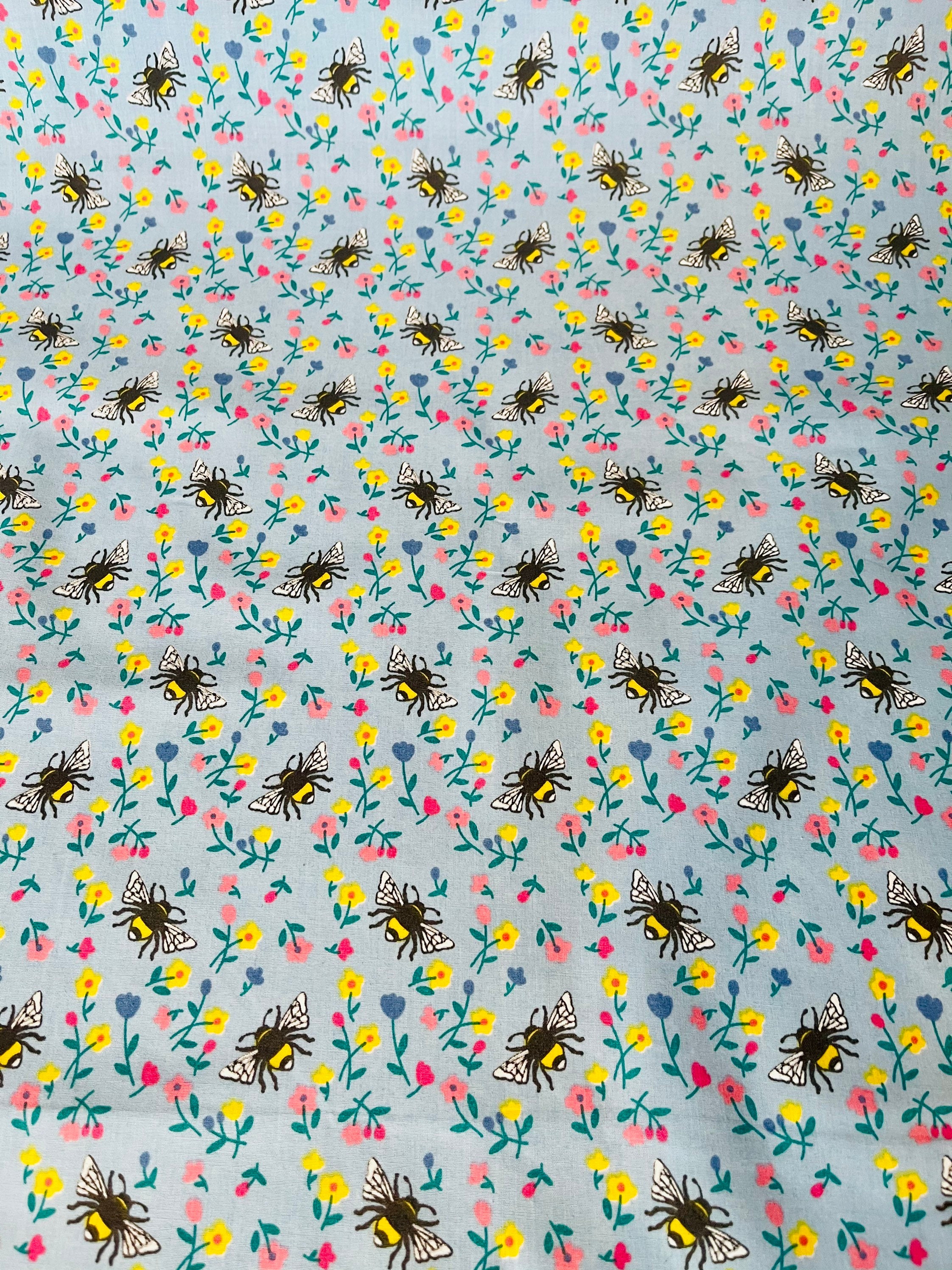 Buy Blue Bumblebee Fabric Polycotton, Quilting Material, Bee Fabric ...
