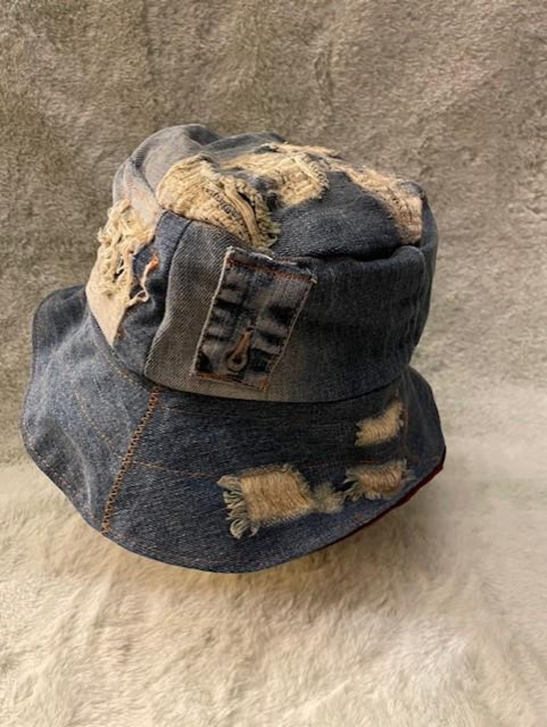 Denim Bucket Hat, Distressed Bucket Hat, Home Made Denim Hat, Jean Hat ...