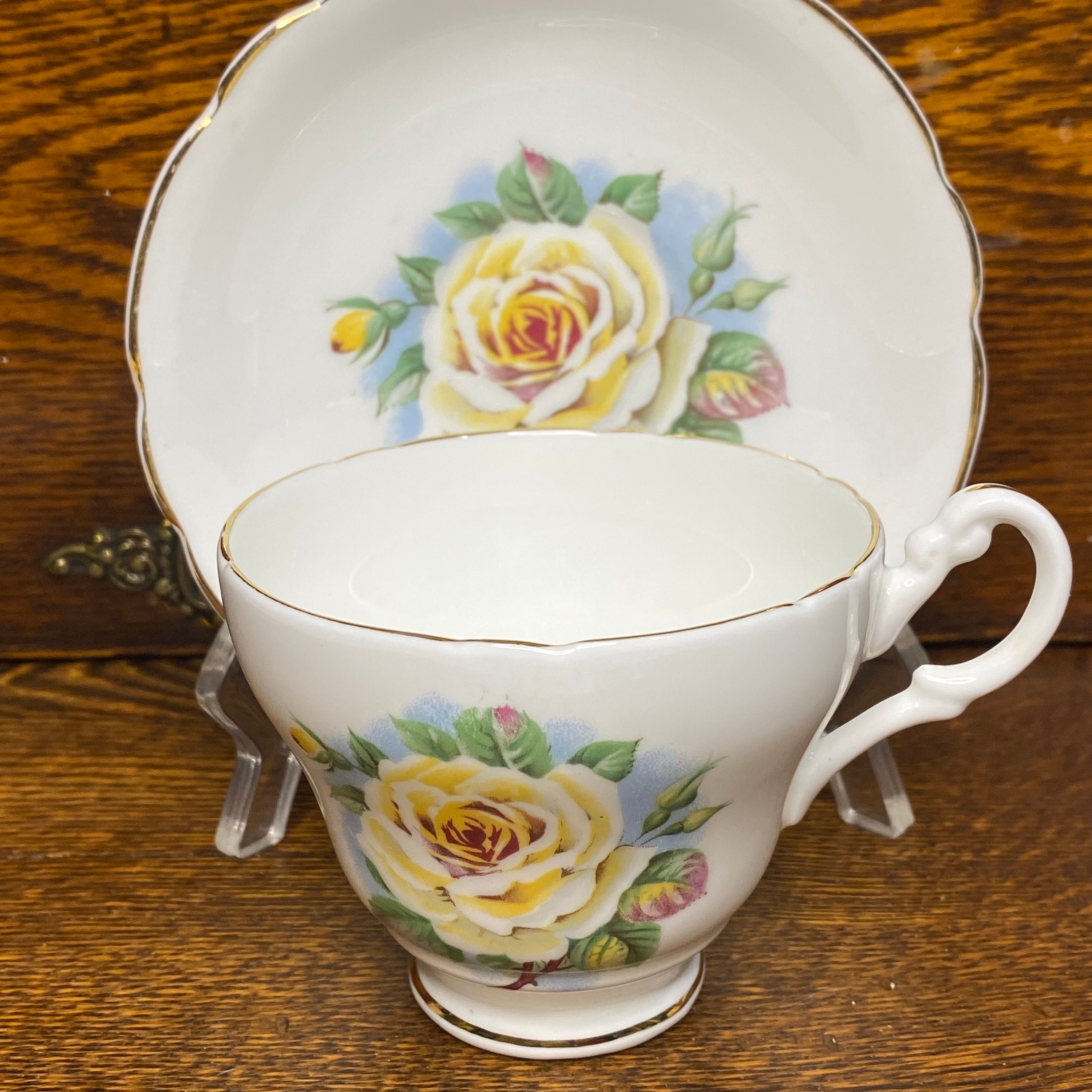 Yellow Rose China Tea Cup & Saucer silver Queen | Etsy