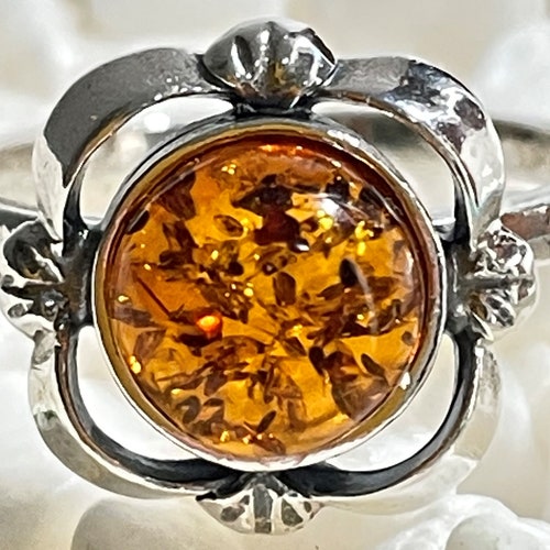 Sterling Silver Baltic Amber Square Cabochon Ring - Etsy