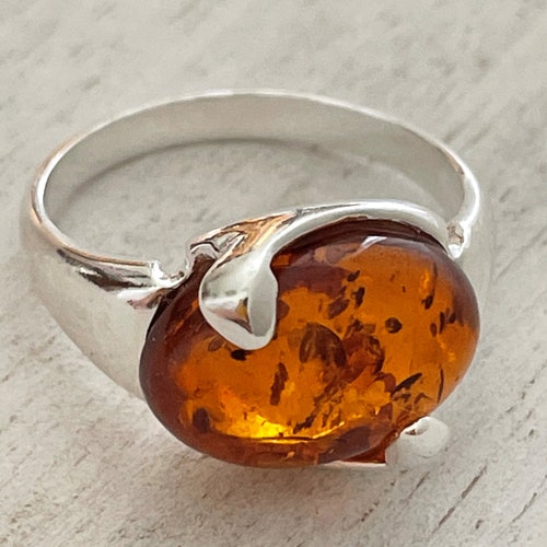 Sterling Silver Baltic Amber Square Cabochon Ring - Etsy