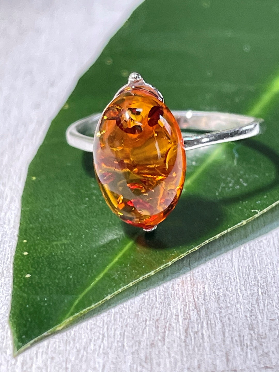 Natural Elegant Cognac Baltic Amber Ring, 925 Sterling Silver Ring ...