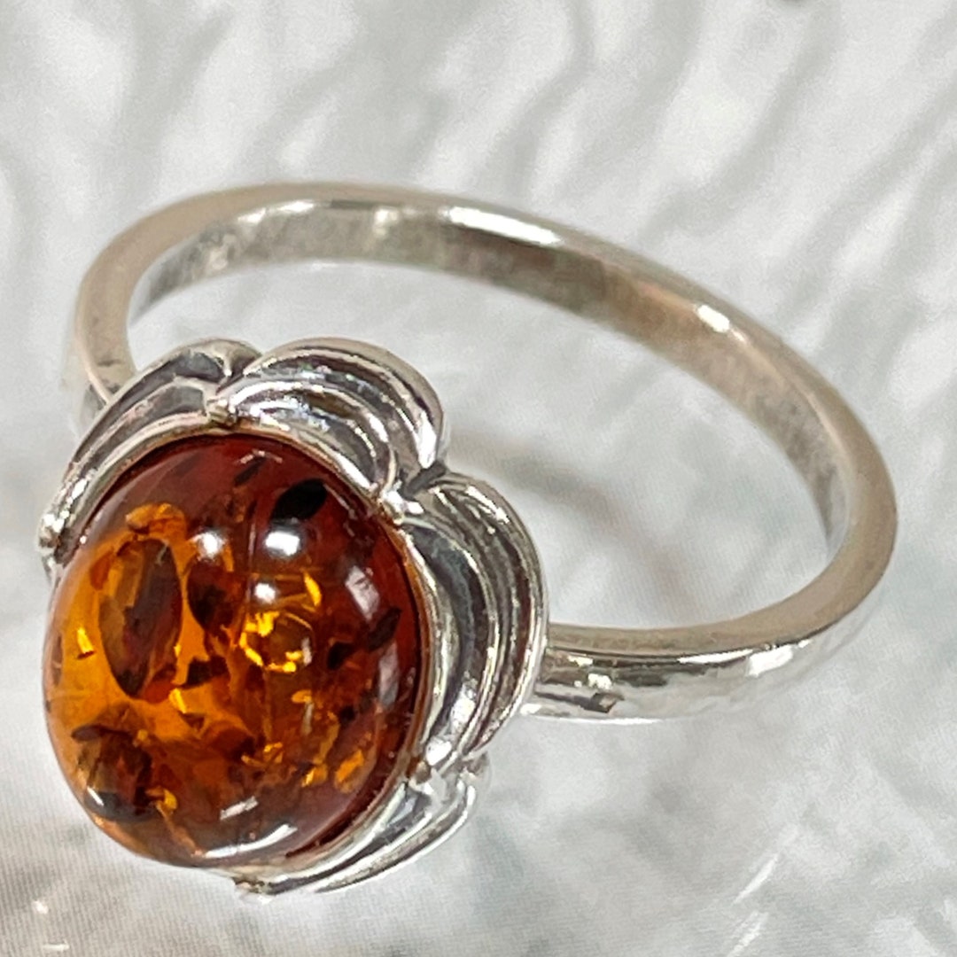 Natural Baltic Flower Cherry Amber Ring, Natural Amber Jewelry, 925 ...