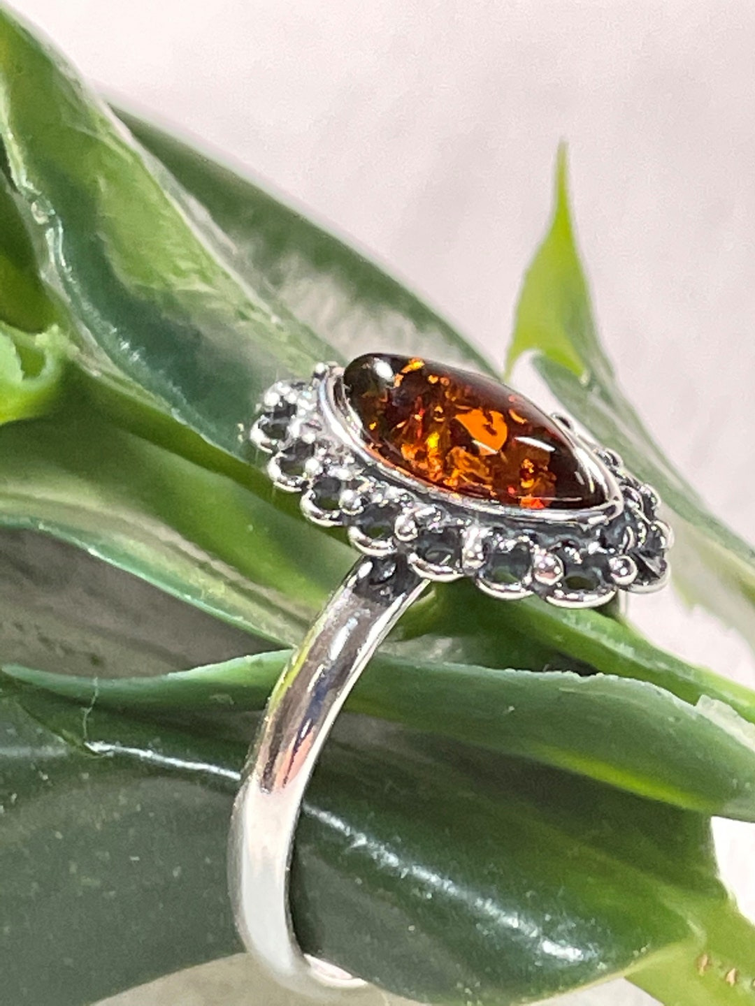 Delicate Natural Cognac Amber Ring. Amber Jewelry, Sterling Silver Ring ...