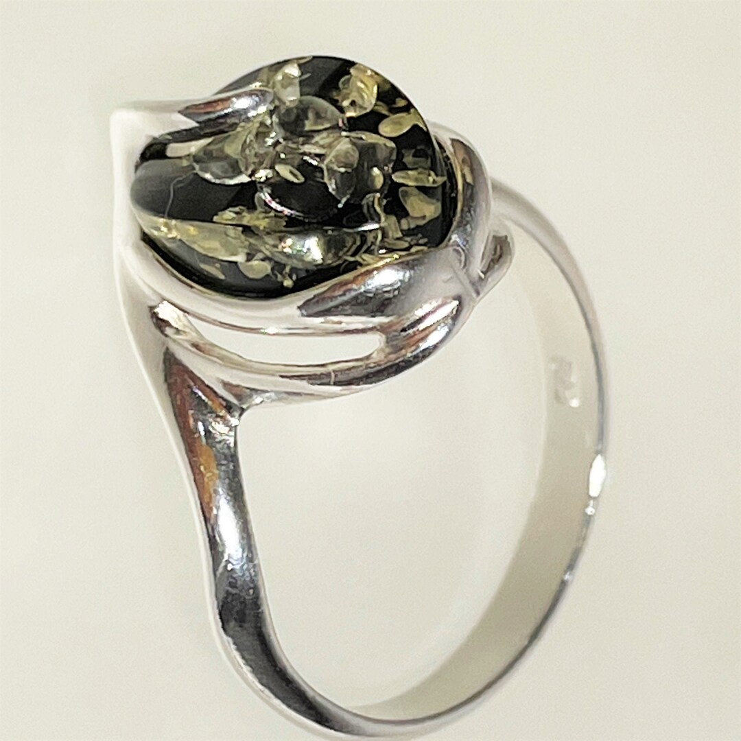 Classic Natural Baltic Green Amber Ring, Natural Amber Jewelry ...