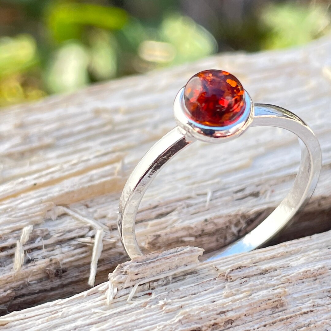 Natural Cognac Amber Ring, Natural Amber Jewelry, Sterling Silver Ring ...