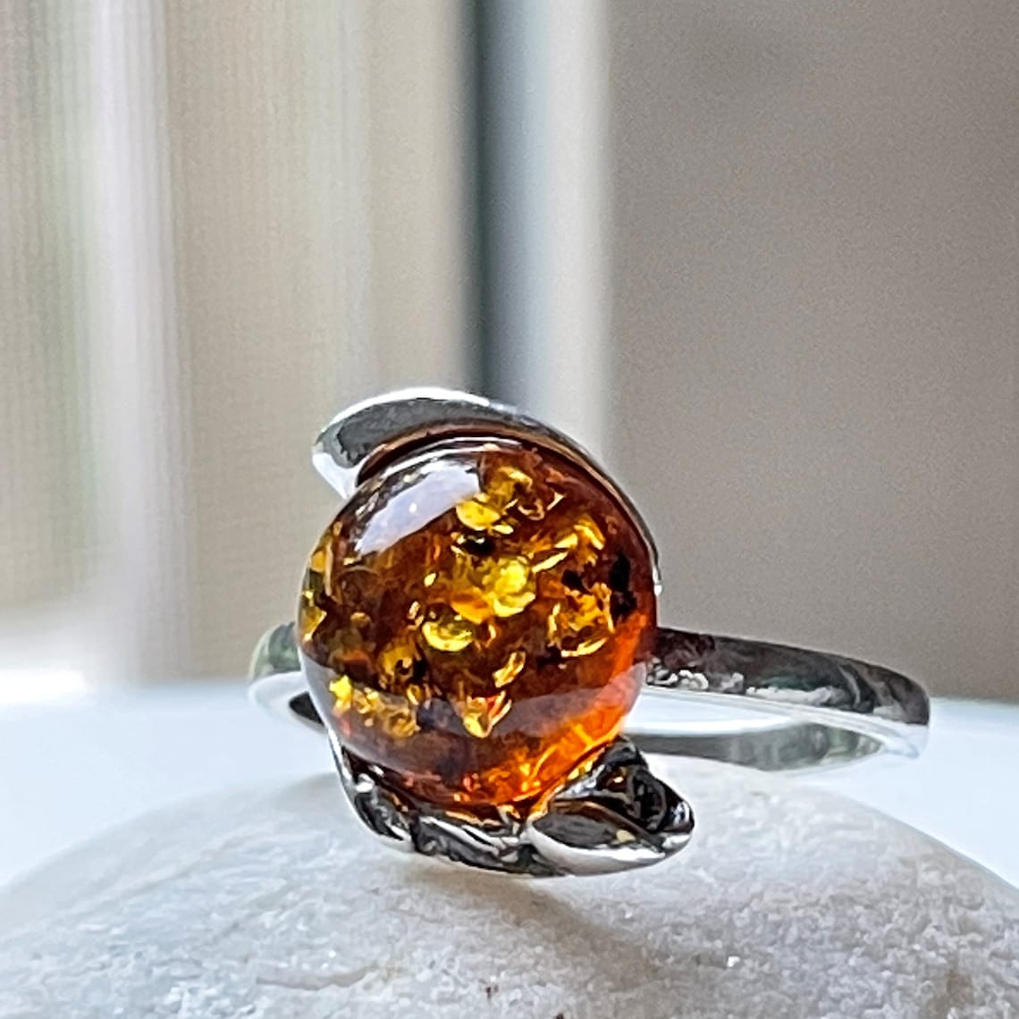 Honey Natural Baltic Amber Ring, Natural Amber Jewelry, Sterling Silver ...