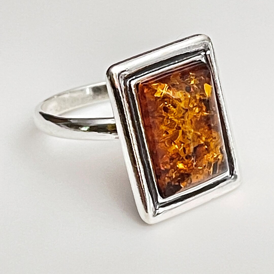 Amazing Natural Cognac Amber Ring, Baltic Amber Jewelry, Sterling ...