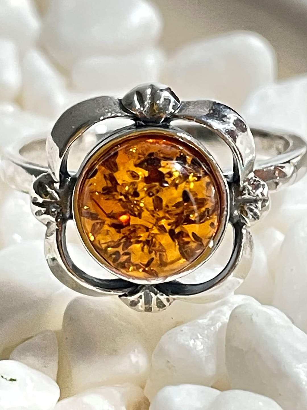 Natural Baltic Honey Amber 925 Sterling Silver Ring Beautiful Stone ...