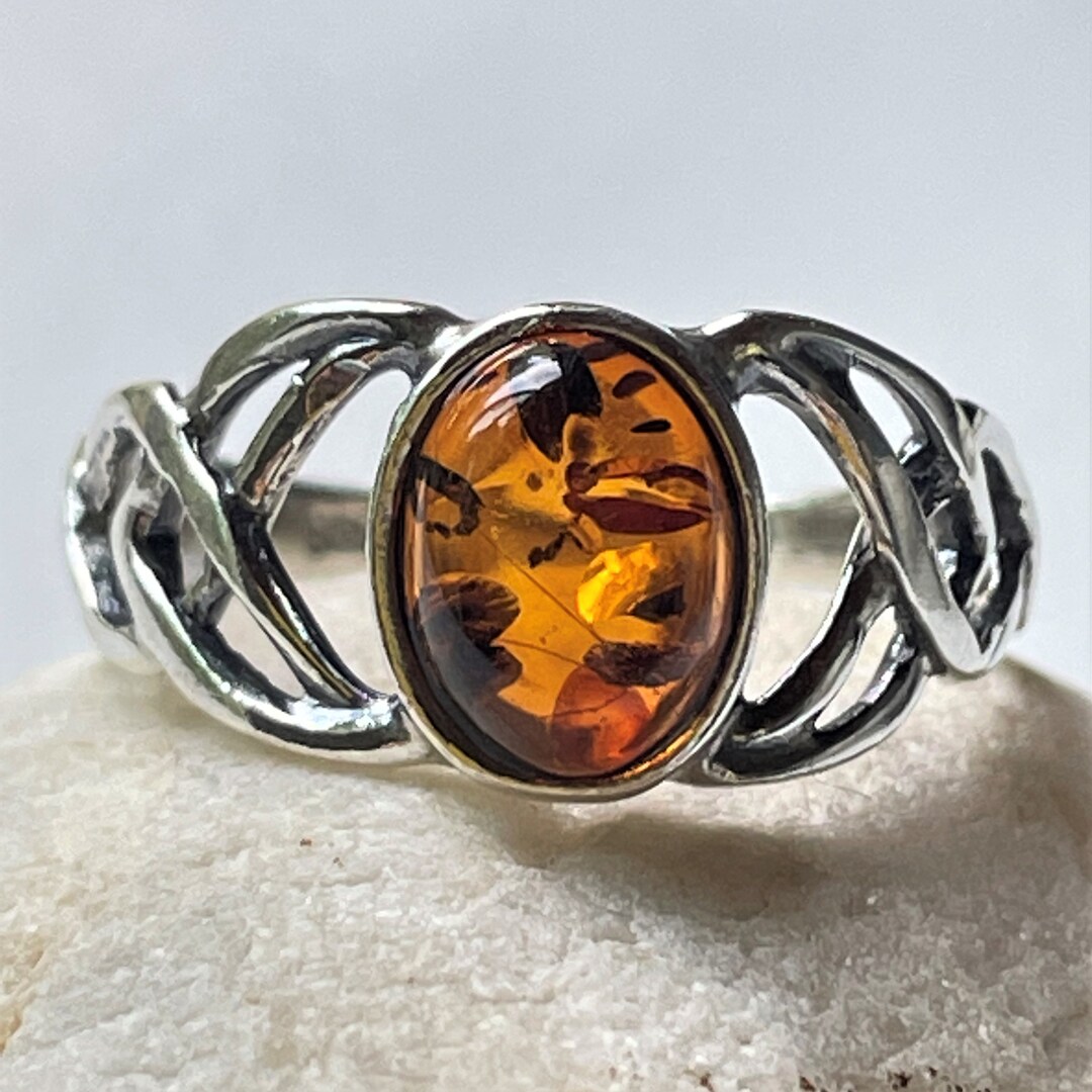 Natural Baltic Celtic Knots Amber Ring • Best Gift for Her Birthday ...