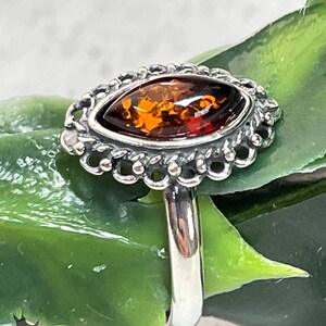 Delicate Natural Cognac Amber Ring. Amber Jewelry, Sterling Silver Ring ...