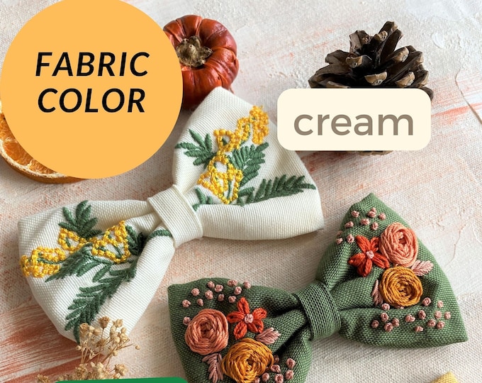Hand Embroidered Linen Hairbows, Embroidered Hairbow, Personalized Bows ...