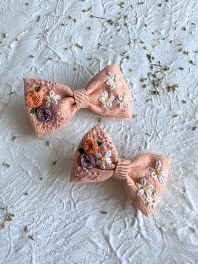 5-pack Embroidered Salmon Buckle Set, Hand Embroidered Linen Bow ...