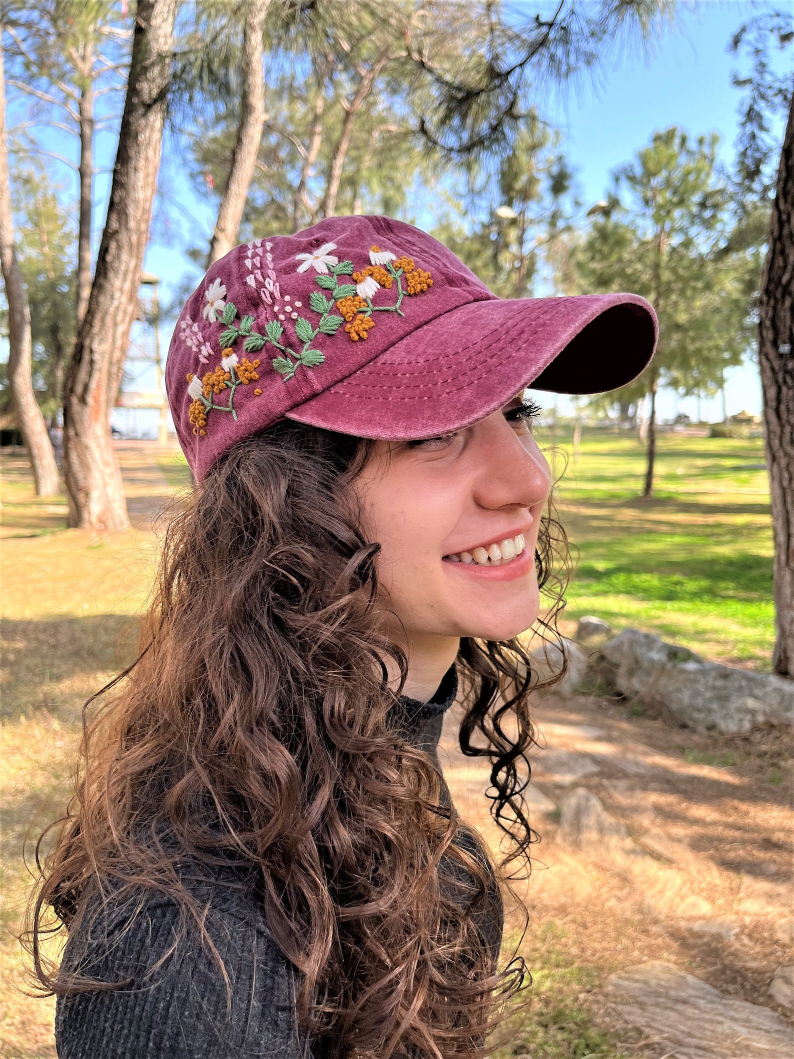 Hand Embroidered Hat Floral Embroidered Denim Cap Vintage - Etsy