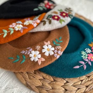Floral Embroidered French Beret, Hand Embroidery Beret Women, Winter ...