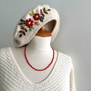 Floral Embroidered French Beret, Hand Embroidery Beret Women, Winter ...